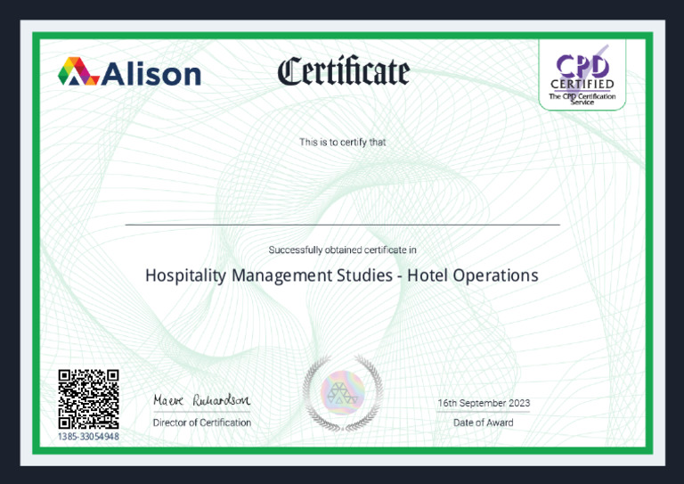 Hospitality Management Certificate Overview | PDF