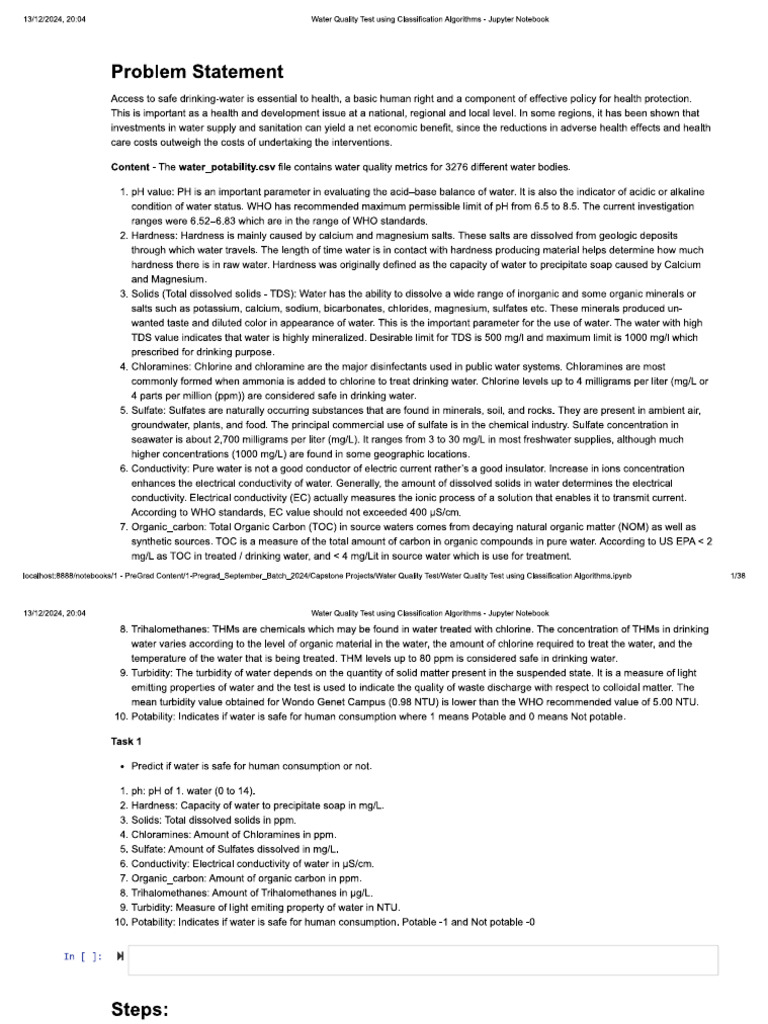 Capstone Project 2 - Complete Water Quality Test | PDF