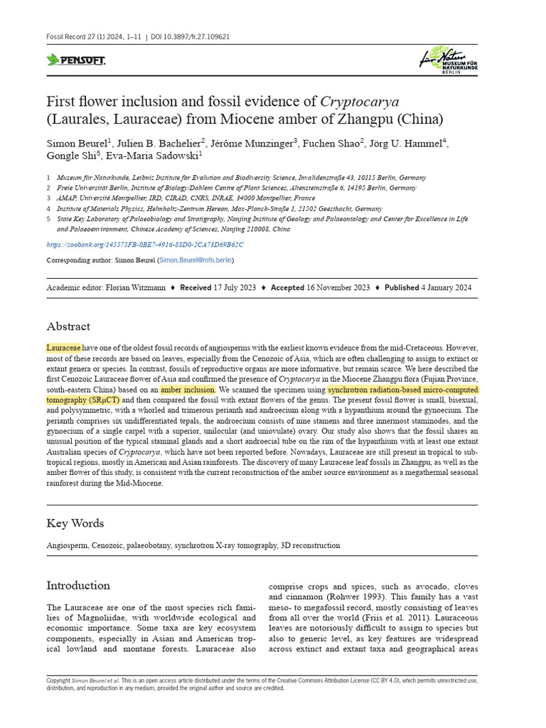 Beurel Et Al., - 2024 - First Flower Inclusion and Fossil Evidence of ...