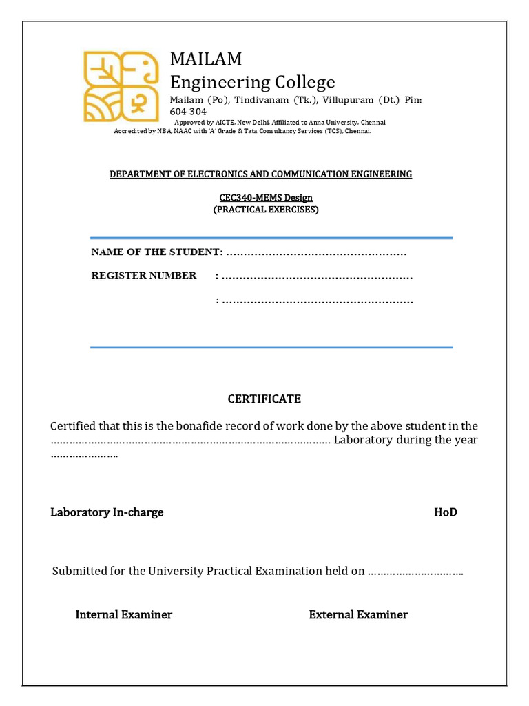 MEMS Design Practical Lab Manual | PDF | Applied And Interdisciplinary ...