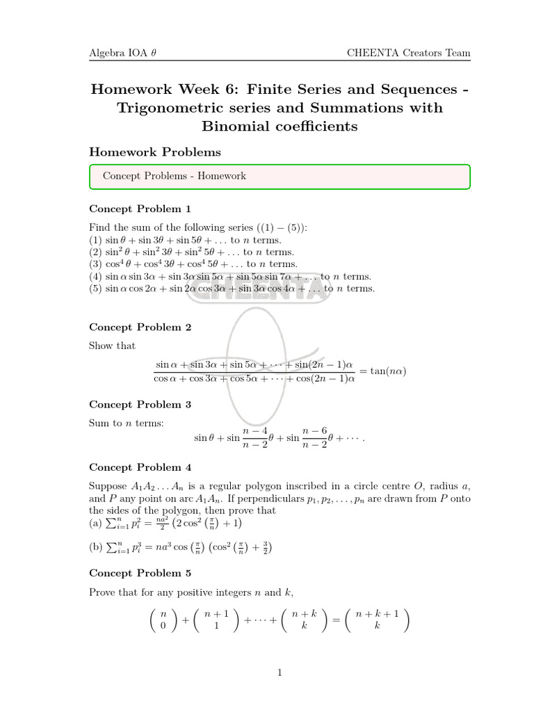 Finite Series and Sequences - Trigonometric Series and Summations With ...