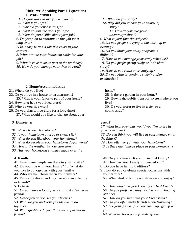 Multilevel Speaking Questions Guide | PDF | Violence | Artificial ...
