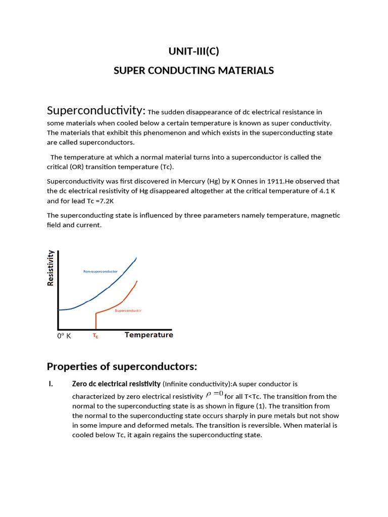 III - C - Super Conductivity-UNIT-III (C) | PDF | Superconductivity ...