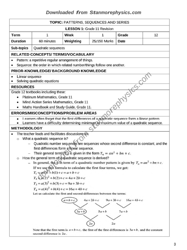 Grade 12 Sequences and Series Lesson Plans | PDF