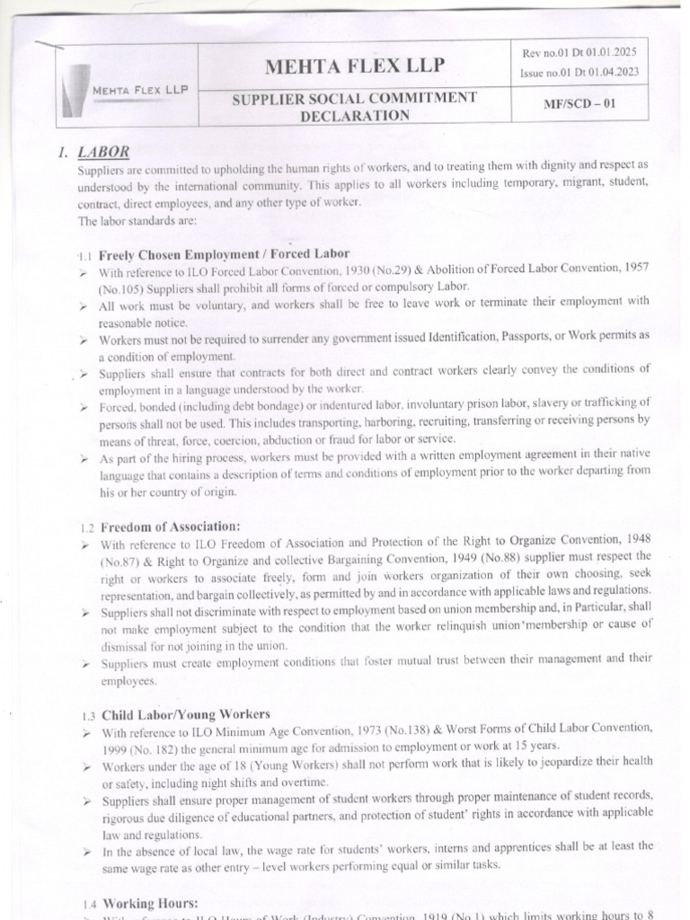 Supplier Social Commitment Declaration | PDF