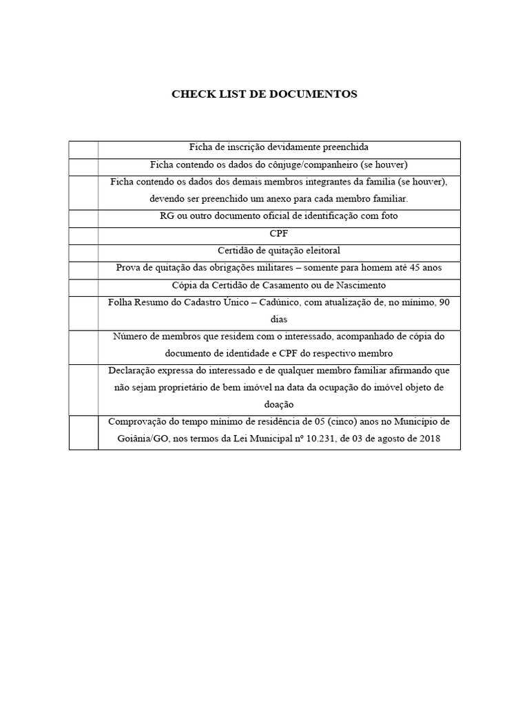 Check List de Documentos | PDF