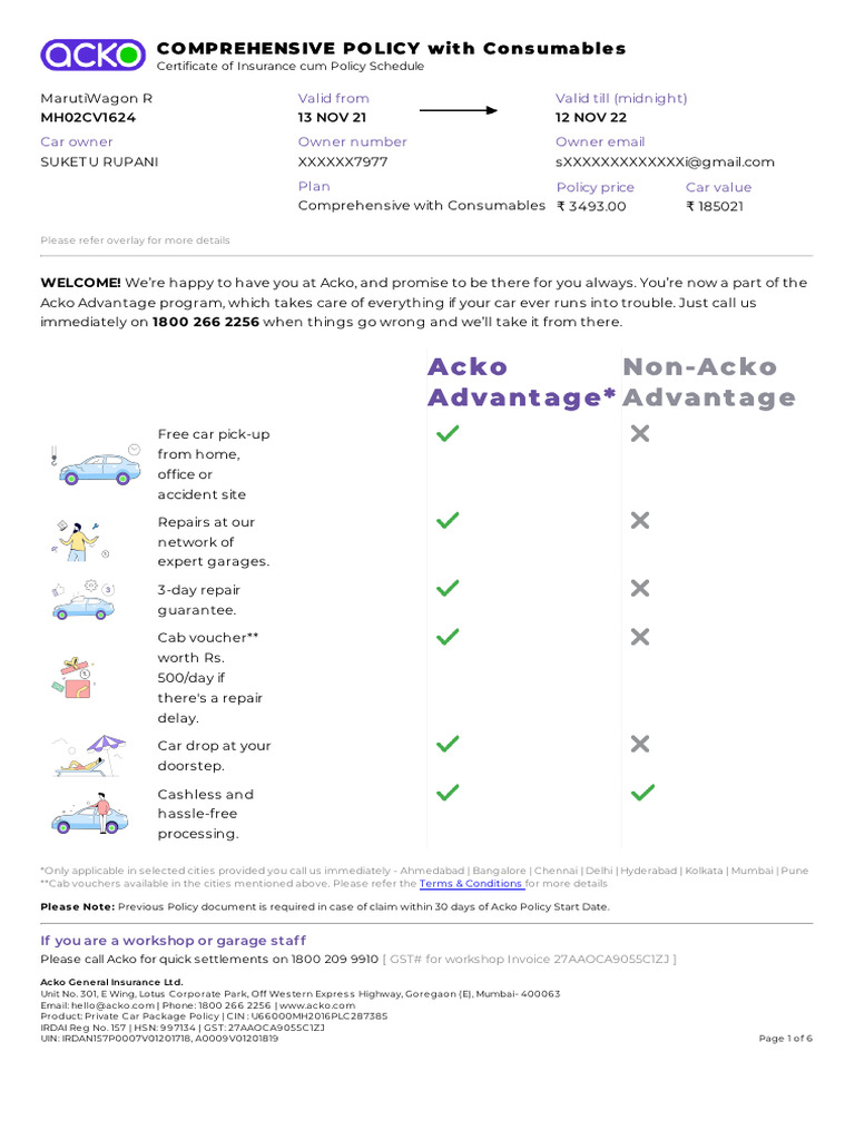 Acko Car Policy - BCCA00439835944_00 | PDF | Insurance | Financial Services
