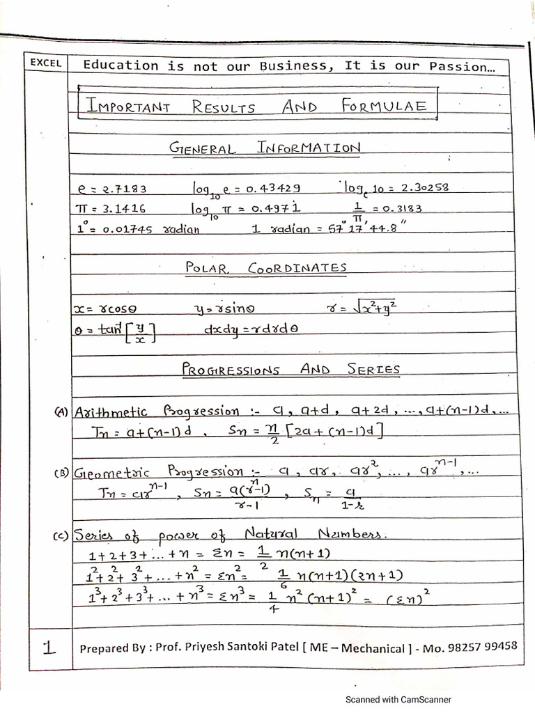 Maths Formulas at Priyeshsir Vidhyapeeth | PDF