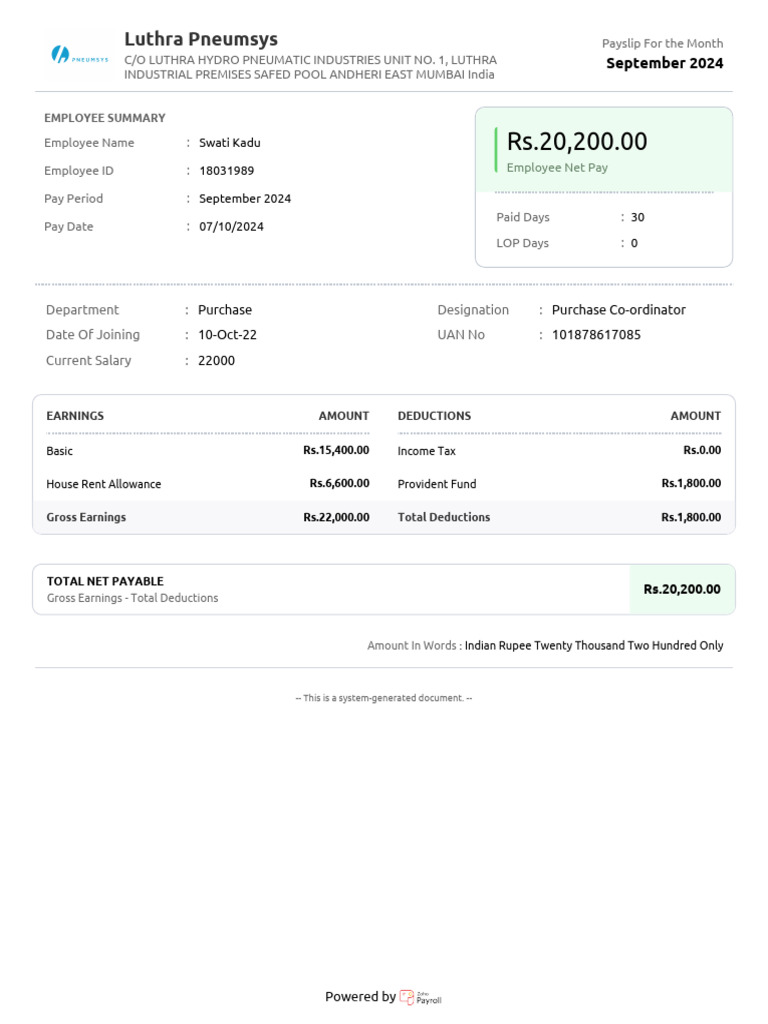Swati Kadu Payslip_Sep_2024 | PDF