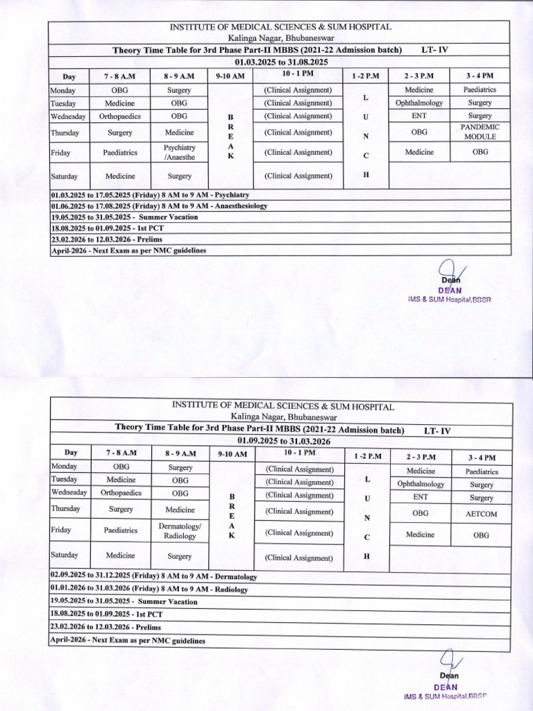 Time Table 3rd Pahse Part - II | PDF