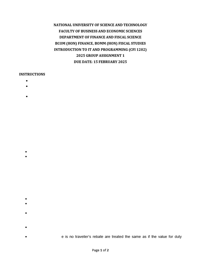 Intro To IT and Programming - Group Assignment 1 - 2025 | PDF | Customs ...