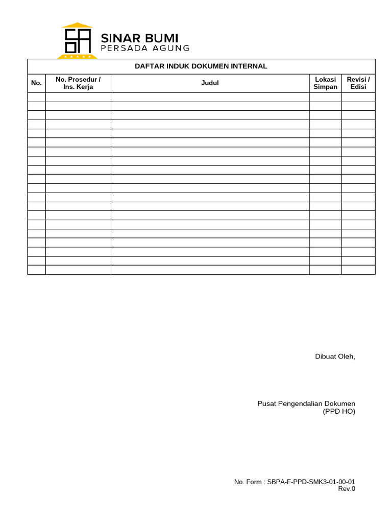 6. 01.00-01 Form Daftar Induk Dokumen Internal | PDF