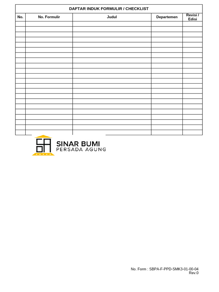 01.00-04 Form Daftar Induk Formulir Atau Checklist | PDF
