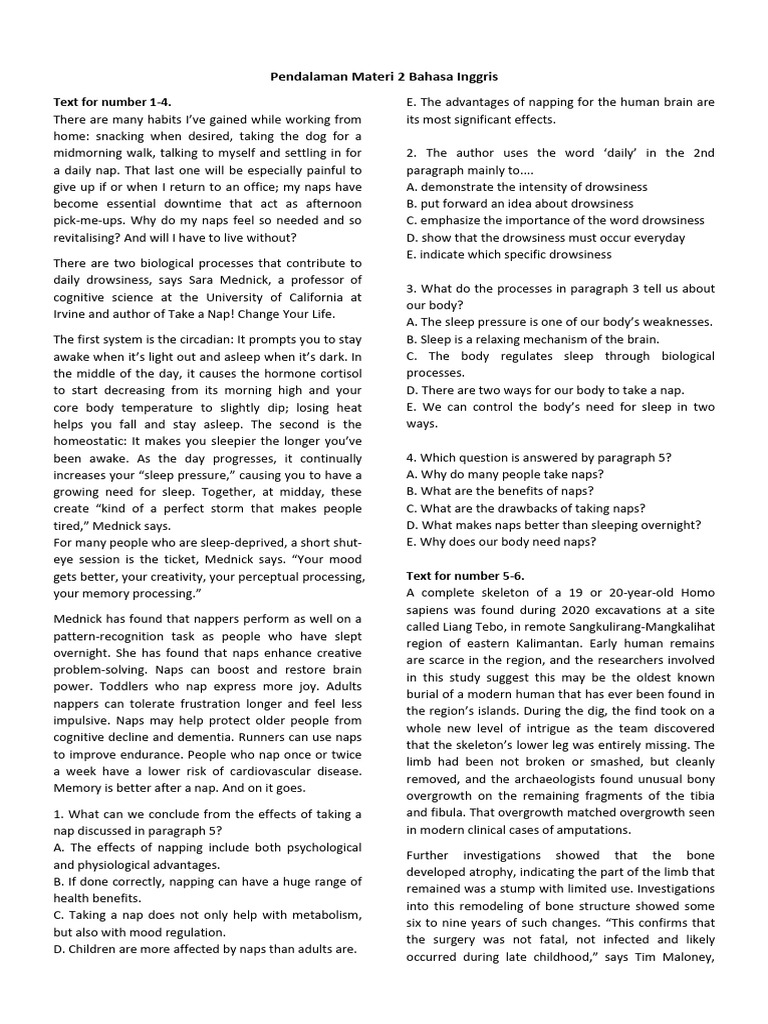 Pendalaman Materi 2 Bahasa Inggris | PDF | Coffee | Sleep