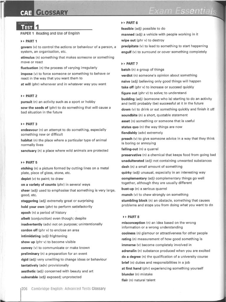 Glossary Unit 1 & 2 (CAE) | PDF