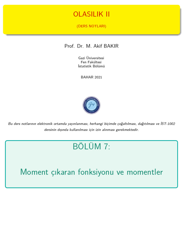 B7 Momentler Ve Moment Cikaran Fonksiyonu | PDF