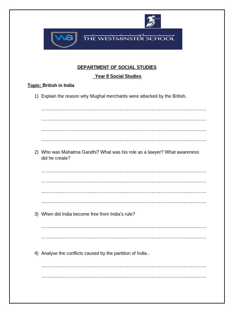 Year 8 Social Studies: British in India | PDF