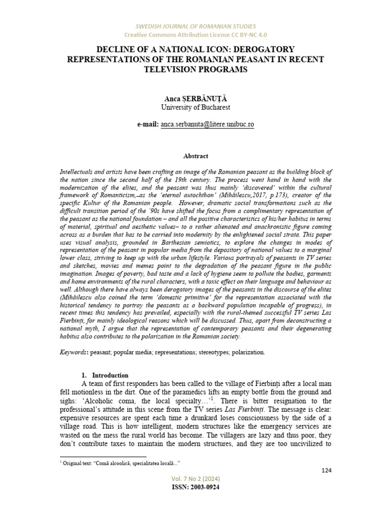 Decline of a national icon: Derogatory representations of the Romanian peasant in recent ...