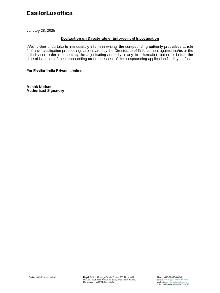 Enforcement Directorate Compliance Declaration | PDF