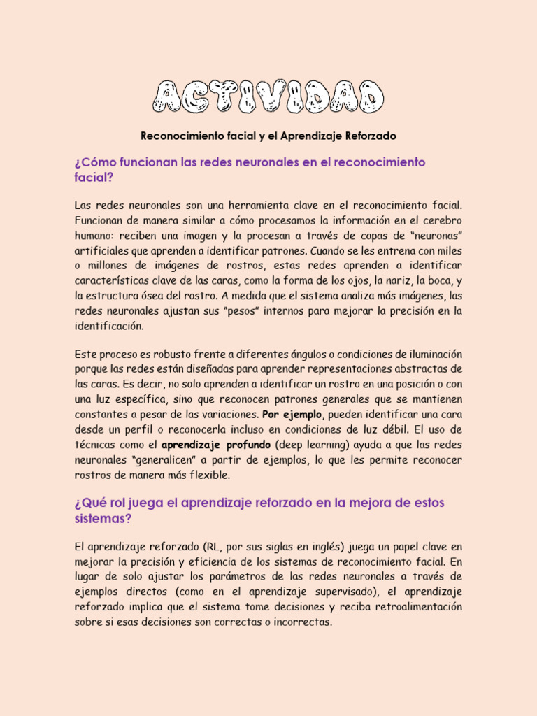 Reconocimiento Facial y El Aprendizaje Reforzado ANAID GOMEZ | PDF ...