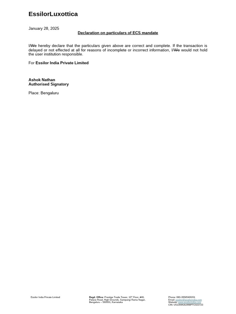 ECS Mandate Declaration | PDF