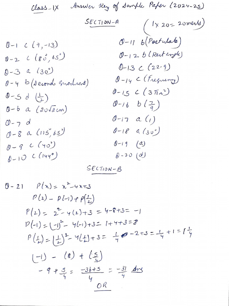 NB 9 Sample Paper Ans Key | PDF