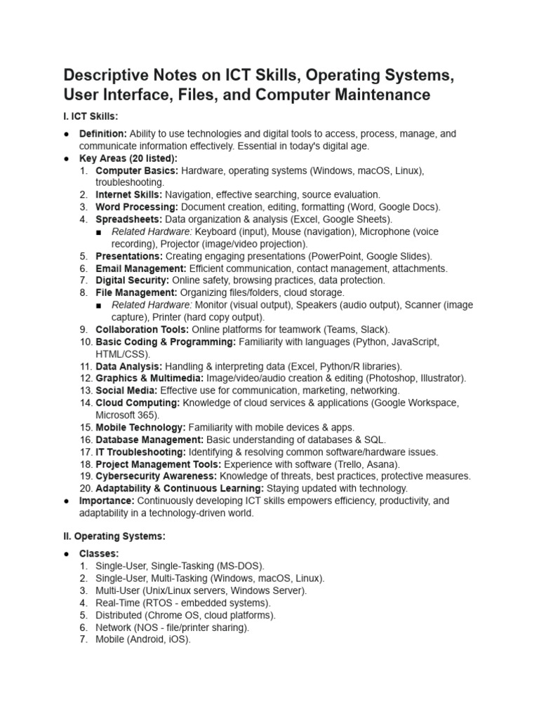 ICT Skills & Computer Basics Guide | PDF | Graphical User Interfaces | Operating System