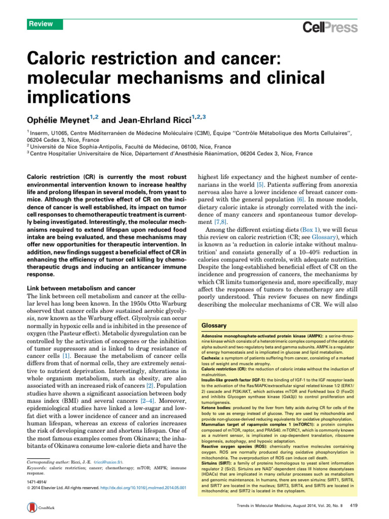 Caloric Restriction and Cancer - Molecular Mechanisms and Clinical ...