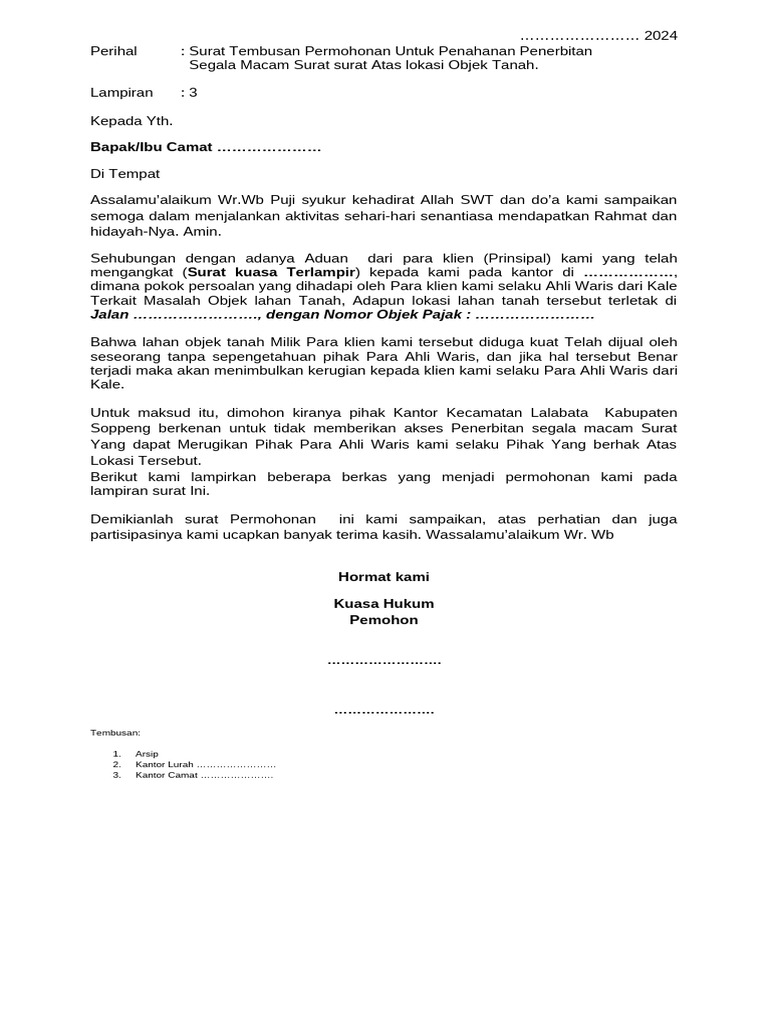 Surat Tembusan Ke Kecamatan Lalabata | PDF