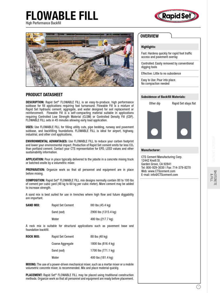 FLOWABLE FILL Datasheet DS 091 EN | PDF | Concrete | Building Engineering