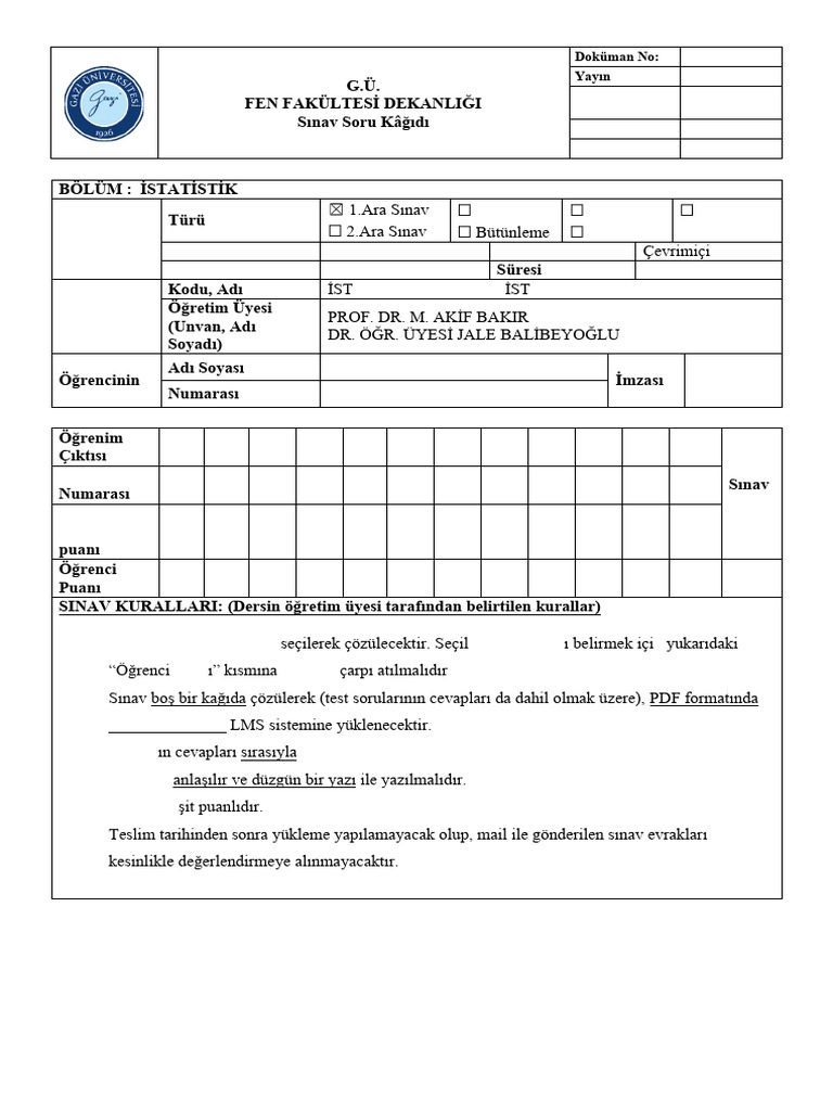 Olasilik II Vize 2022-2023 | PDF