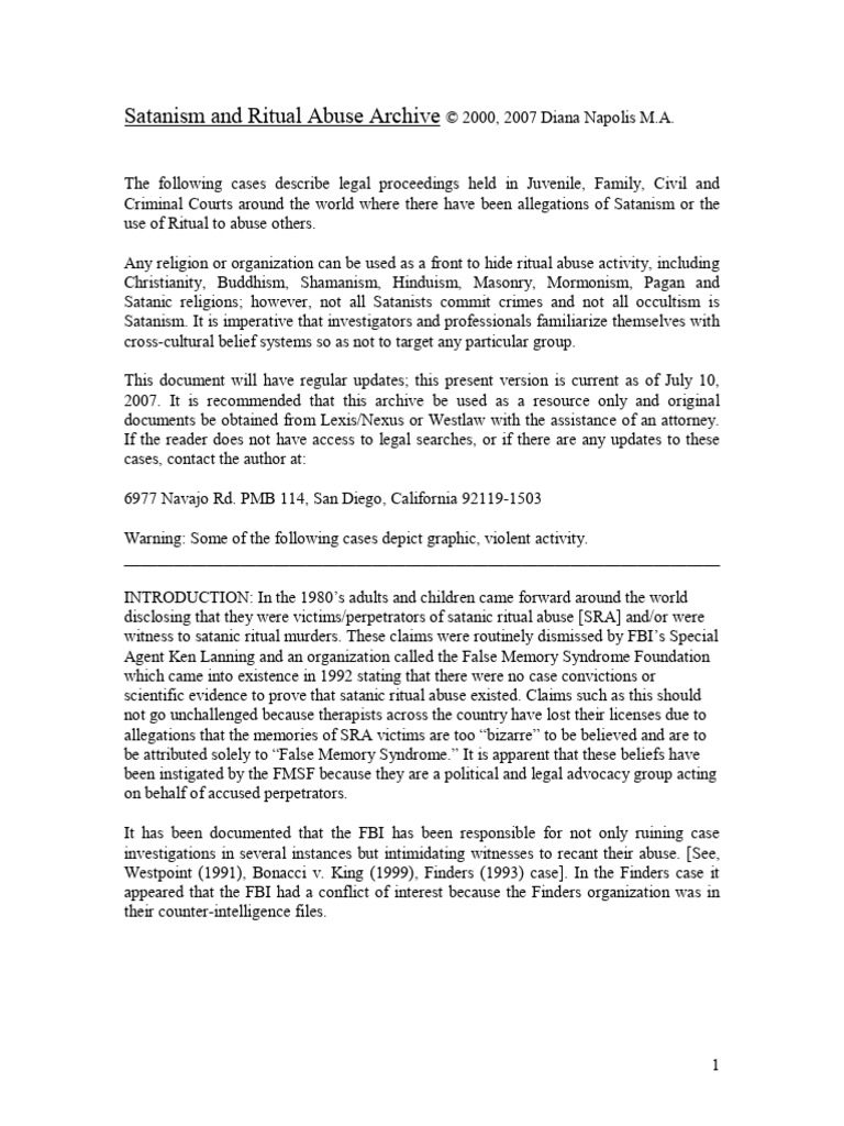 Satanic Ritual Abuse Legal Cases Archive | PDF | Satanism | Psychotherapy