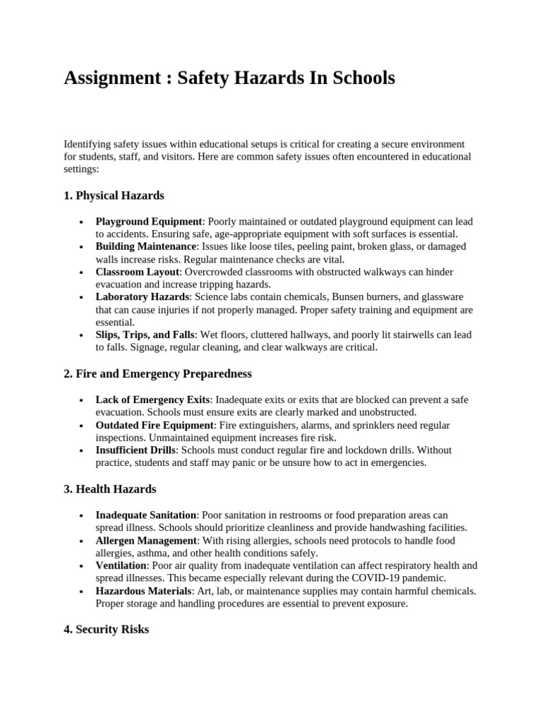 Identifying Safety Issues Within Educational Setups Is Critical For ...