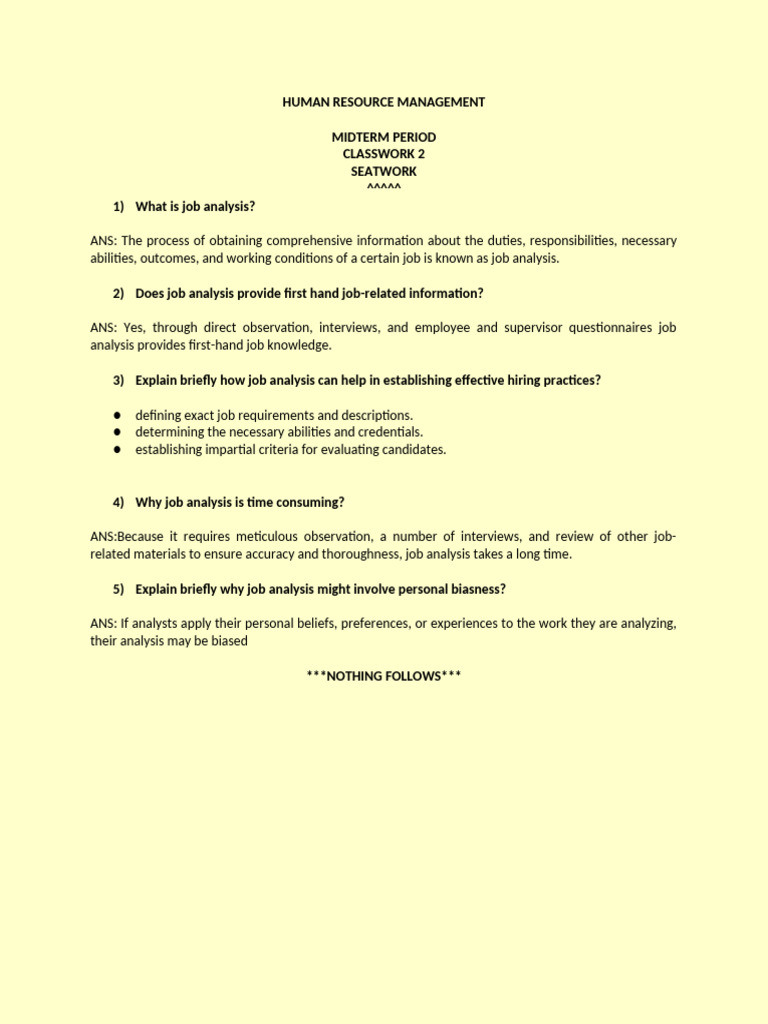 Midterm - Classwork 2 - Seatwork - Hrm | PDF