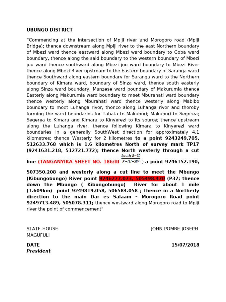 Ubungo District Boundary Description | PDF | Landscape | Coastal Geography