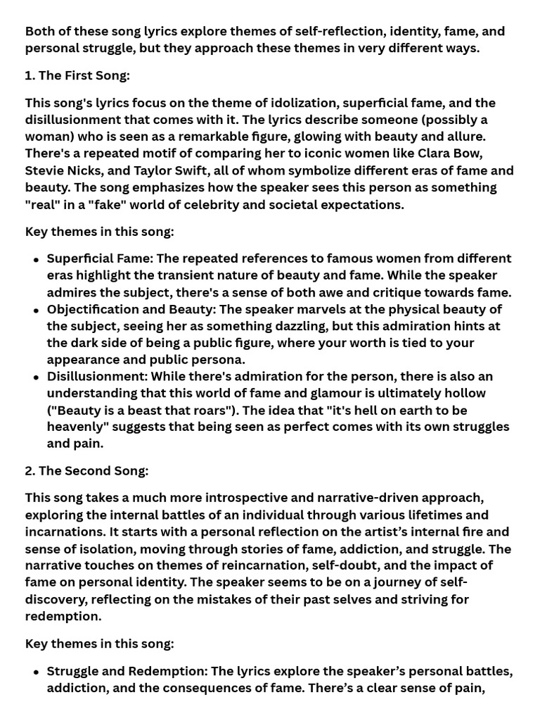 Fame and Identity: Two Song Analyses | PDF | Reincarnation | Identity ...