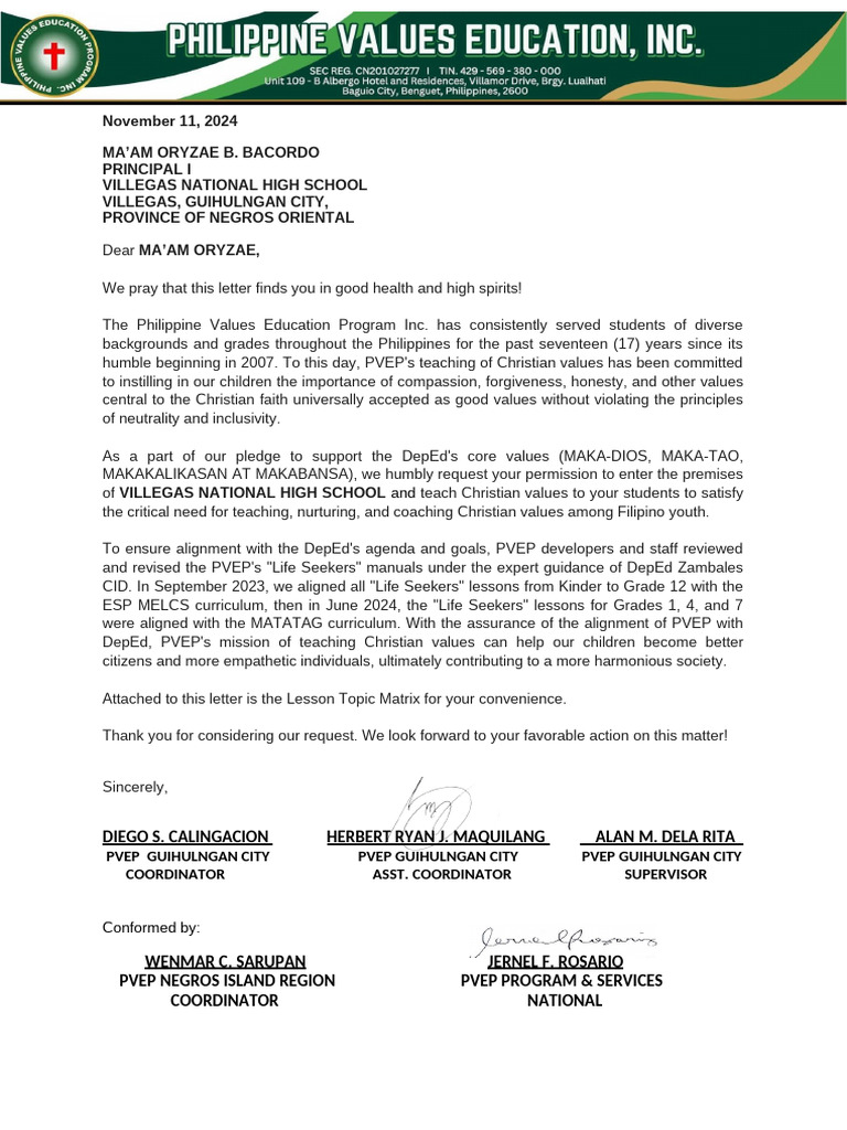 Letter To The Principal Template | PDF