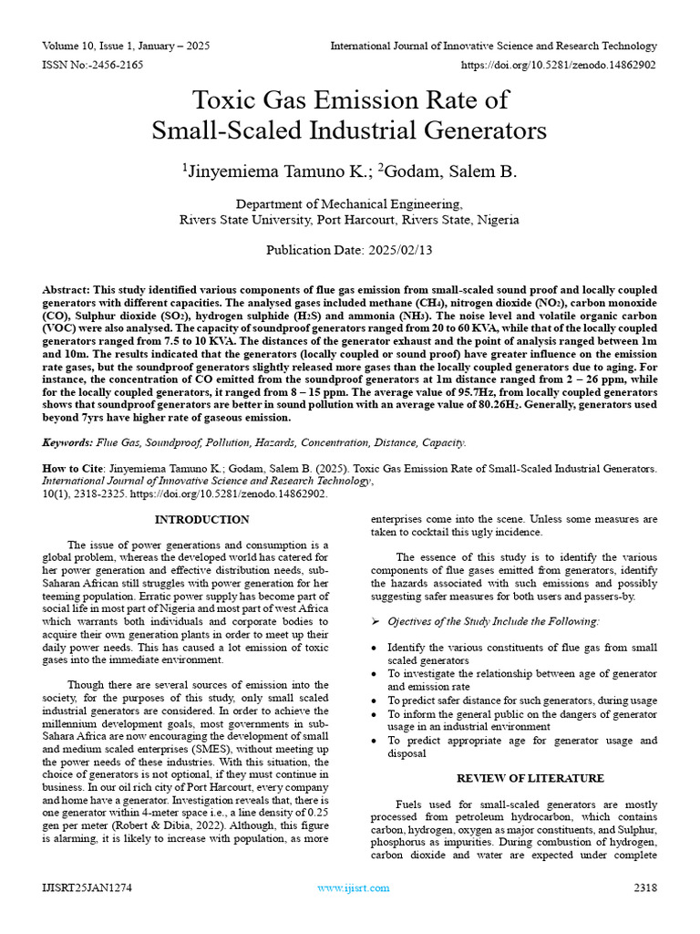 Toxic Gas Emissions from Industrial Generators | PDF | Exhaust Gas ...
