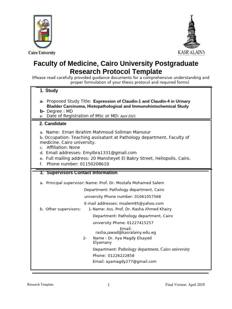 2 - Master MD Thesis Protocol Template 2019 | PDF | Cancer | Diseases ...
