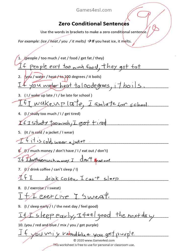 Zero Conditional Exercise Worksheet 1 | PDF