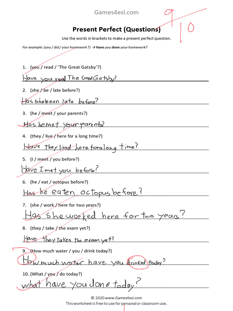 Present-Perfect-Exercise-Worksheet-Questions | PDF