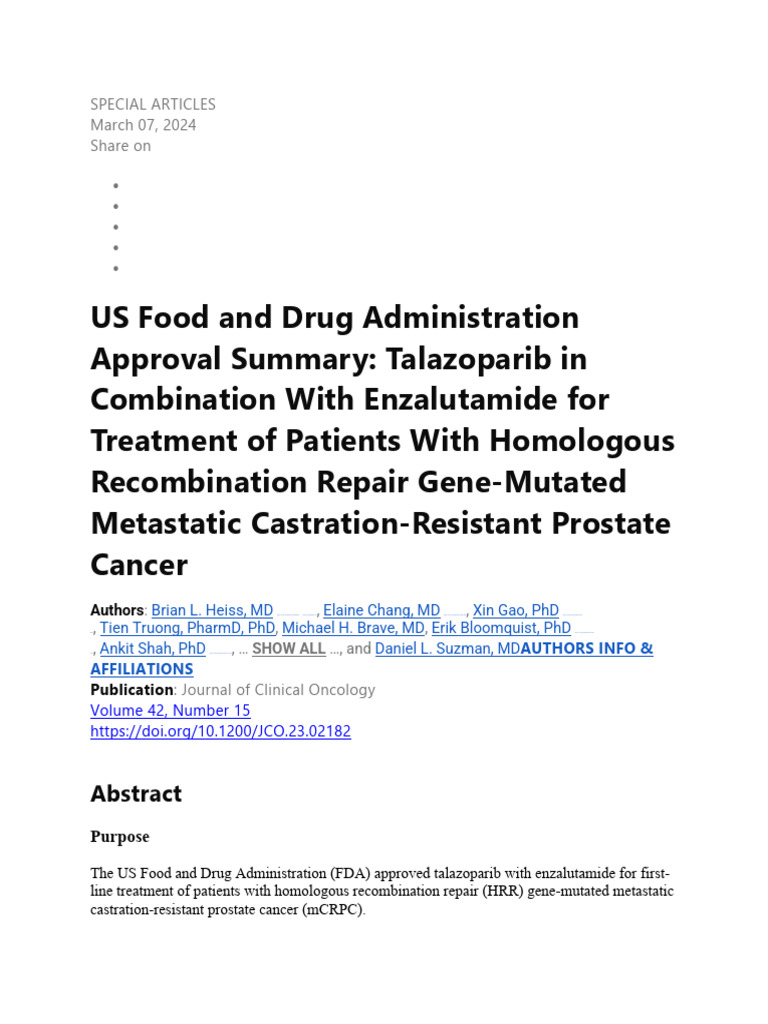 FDA Approves Talazoparib for HRRm mCRPC | PDF | Medical Specialties ...