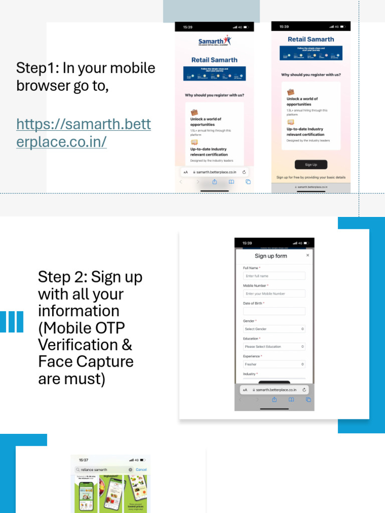 Reliance Samarth Guidelines For SignUp and PreAssessment | PDF