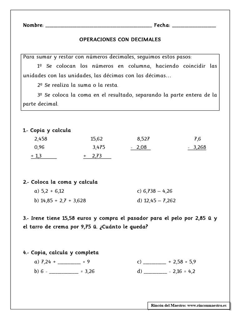 Operaciones Con Decimales | PDF