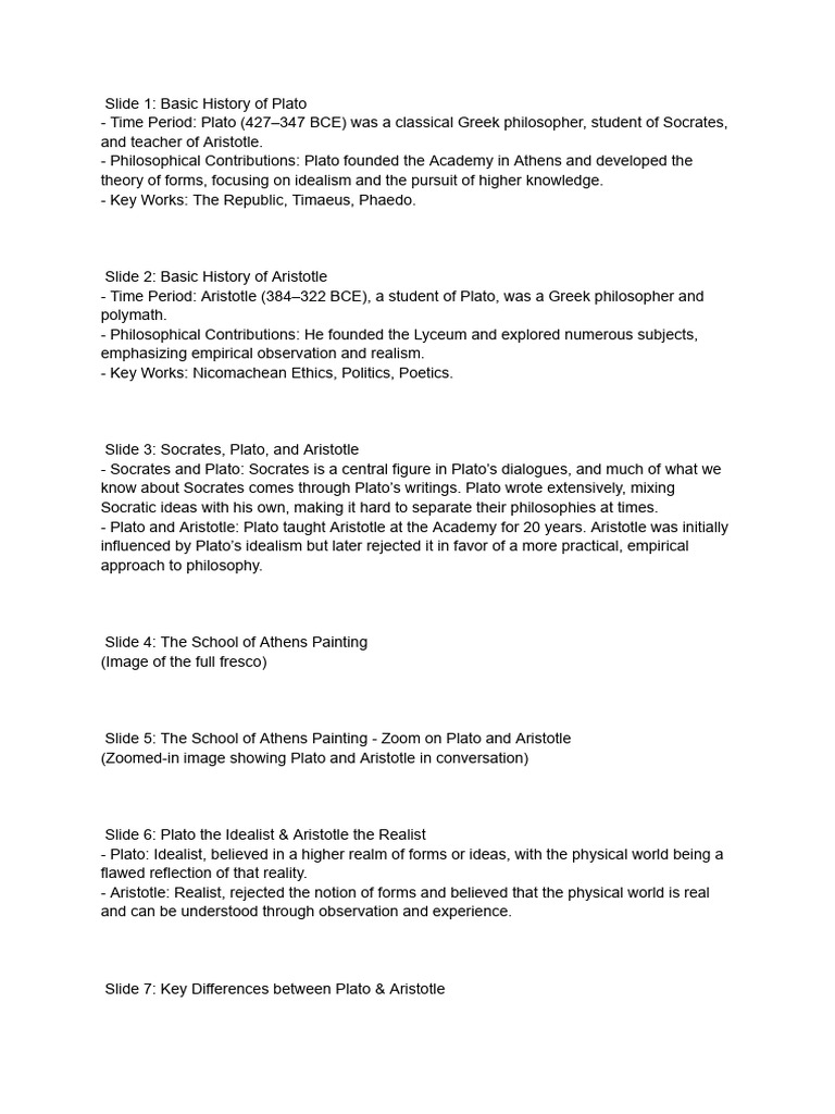 Plato and Aristotle Slide Content | PDF | Plato | Aristotle