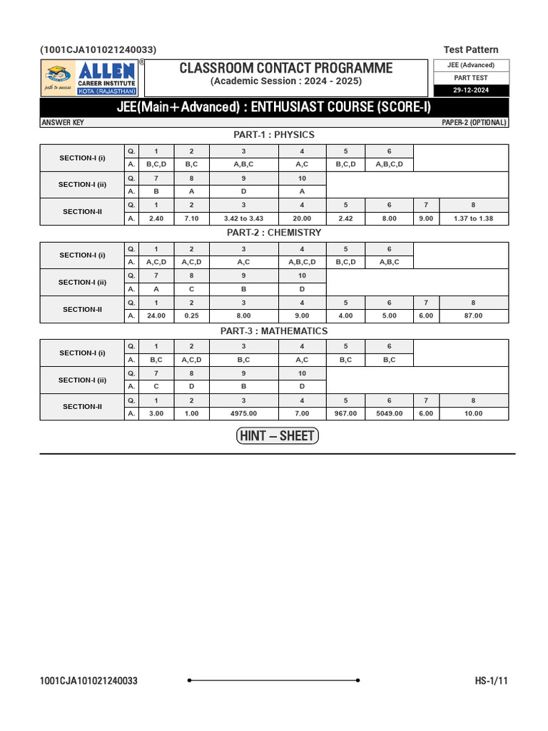 2912-Enthusiast Score-I Answerkey Solution P | PDF