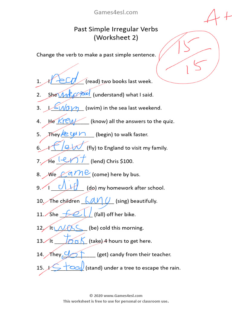Past Simple Irregular Verbs Exercise 2 | PDF