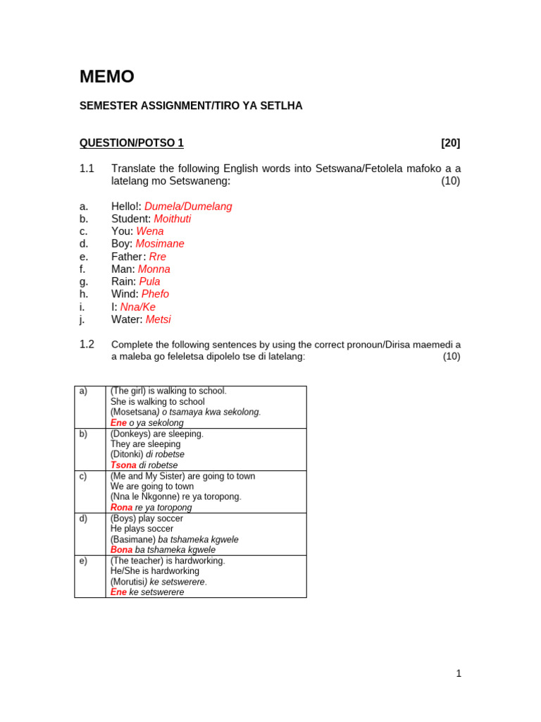 Semester Assignment, Memo | PDF