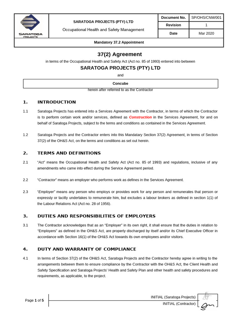Mandator 37.2 Agreement Between - Concube and Saratoga Projects | PDF ...