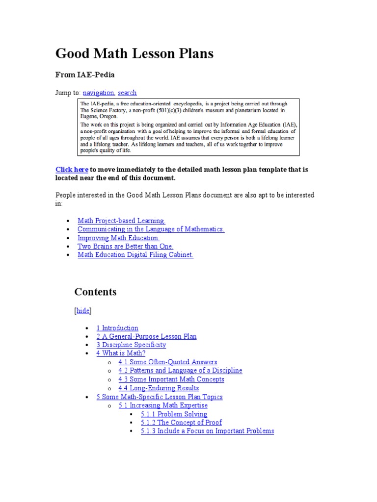 Eb-Good Math Lesson Plans | PDF | Lesson Plan | Teaching Mathematics